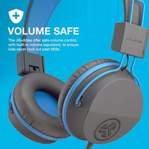 JLab JBuddies Studio On-Ear Kids Wired Headphones | Toddler Headphones | Kid Safe | Studio Volume Safe | Volume Limiter | Folding | Adjustable | Noise Isolation | with Mic (Graphite/Blue)