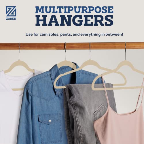 Zober Velvet Hangers 50 Pack - Heavy Duty Ivory Hangers for Coats, Pants & Dress Clothes - Non Slip Clothes Hanger Set - Space Saving Felt Hangers for Clothing