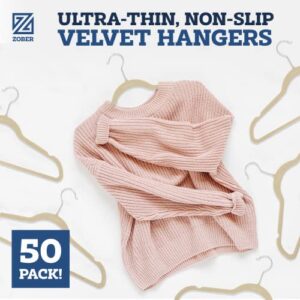 Zober Velvet Hangers 50 Pack - Heavy Duty Ivory Hangers for Coats, Pants & Dress Clothes - Non Slip Clothes Hanger Set - Space Saving Felt Hangers for Clothing