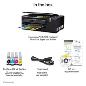 Epson Expression ET-2650 EcoTank Wireless Color All-in-One Small Business Supertank Printer with Scanner and Copier