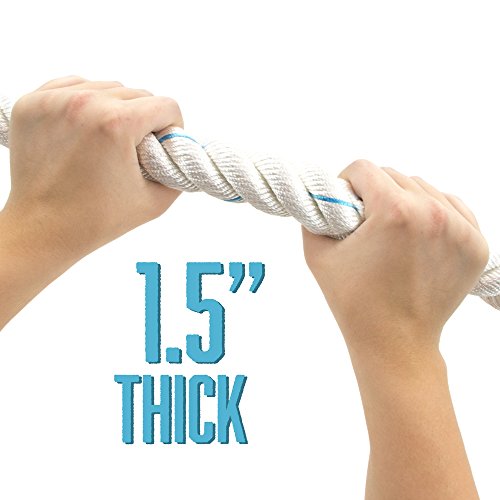 1.5 inch Polydac Gym Climbing Rope, White - Fitness Equipment with Carabiner Eyehook for Physical Education and Gym Class, Strength Training, Coaching, Student Athletes, or Home Workouts (15')