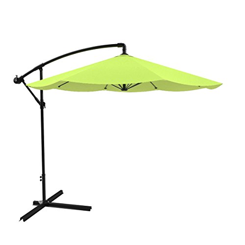 Pure Garden Offset Patio Umbrella – 10 Ft Cantilever Hanging Outdoor Shade - Easy Crank and Base for Table, Deck, Porch, or Poolside (Lime Green)