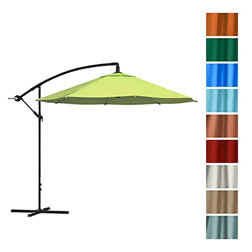 Pure Garden Offset Patio Umbrella – 10 Ft Cantilever Hanging Outdoor Shade - Easy Crank and Base for Table, Deck, Porch, or Poolside (Lime Green)