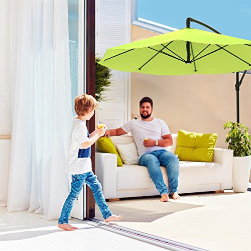 Pure Garden Offset Patio Umbrella – 10 Ft Cantilever Hanging Outdoor Shade - Easy Crank and Base for Table, Deck, Porch, or Poolside (Lime Green)