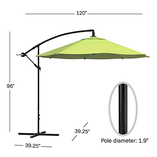 Pure Garden Offset Patio Umbrella – 10 Ft Cantilever Hanging Outdoor Shade - Easy Crank and Base for Table, Deck, Porch, or Poolside (Lime Green)