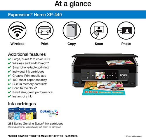 Epson Expression Home XP-440 Wireless Color Photo Printer with Scanner and Copier, Amazon Dash Replenishment Ready