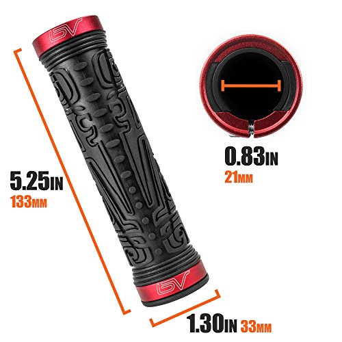 BV Bike Handlebar Grips, Double Lock-on Bicycle Grip Handle Bar End Holding Locking Grips, for MTB, BMX, Mountain, Downhill, Folding Bike (Red)