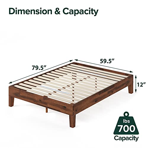 Zinus Marissa 12 Inch Deluxe Wood Platform Bed / No Box Spring Needed / Wood Slat Support / Antique Espresso Finish, Queen