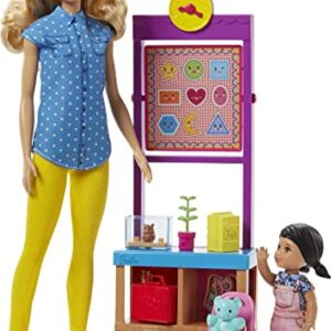 Barbie Teacher Dolls & Playset with Fashion Doll, Small Doll, Furniture & Accessories Including Flipping Blackboard (Amazon Exclusive)