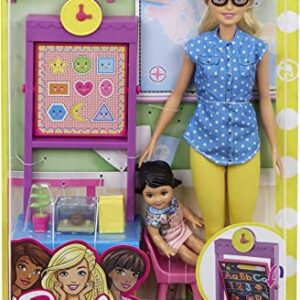 Barbie Teacher Dolls & Playset with Fashion Doll, Small Doll, Furniture & Accessories Including Flipping Blackboard (Amazon Exclusive)