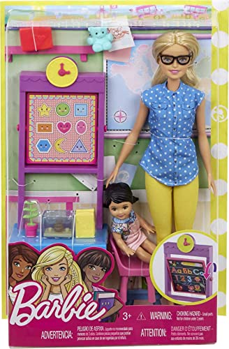 Barbie Teacher Dolls & Playset with Fashion Doll, Small Doll, Furniture & Accessories Including Flipping Blackboard (Amazon Exclusive)