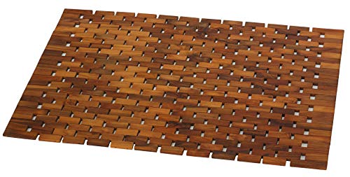 Bare Decor Kuki Spa Mosaic Shower Mat in Solid Teak Wood, 30" x 20", Brown