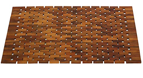 Bare Decor Kuki Spa Mosaic Shower Mat in Solid Teak Wood, 30" x 20", Brown