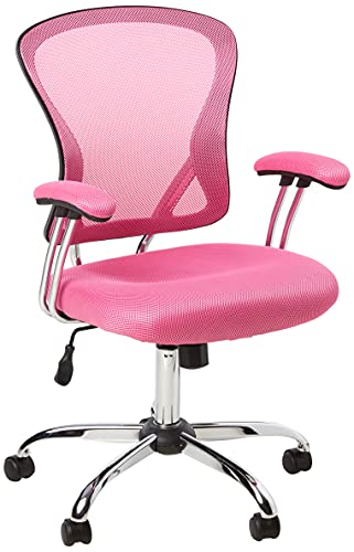 OSP Home Furnishings Juliana Mesh Back and Padded Mesh Seat Adjustable Task Chair with Padded Arms and Chrome Accents, Pink