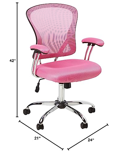 OSP Home Furnishings Juliana Mesh Back and Padded Mesh Seat Adjustable Task Chair with Padded Arms and Chrome Accents, Pink