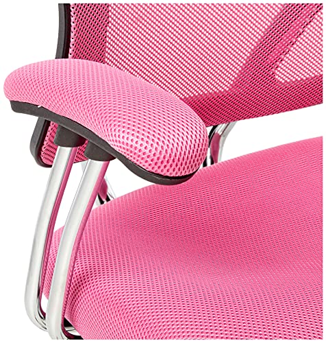 OSP Home Furnishings Juliana Mesh Back and Padded Mesh Seat Adjustable Task Chair with Padded Arms and Chrome Accents, Pink