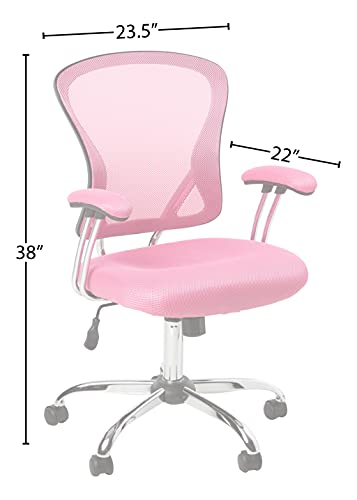 OSP Home Furnishings Juliana Mesh Back and Padded Mesh Seat Adjustable Task Chair with Padded Arms and Chrome Accents, Pink