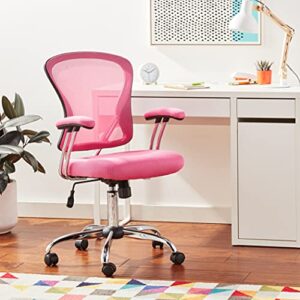 OSP Home Furnishings Juliana Mesh Back and Padded Mesh Seat Adjustable Task Chair with Padded Arms and Chrome Accents, Pink