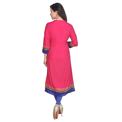 Chichi Indian Women's Embroidered Rayon Kurti Red-Blue For Casual/Daily/Party Wear