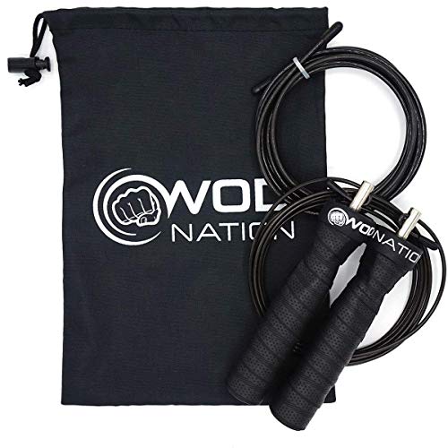 WOD Nation Attack Speed Jump Rope : Adjustable Jumping Ropes : Unique Two Cable Skipping Workout System : One Thick and One Light 11 Foot Cable : Perfect for Double Unders forHiit : Fits Men and Women