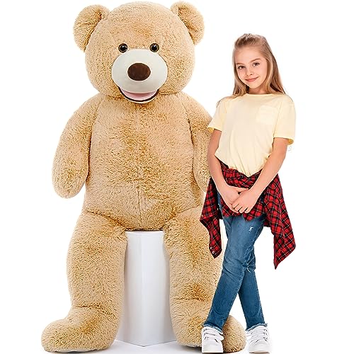 DOLDOA 4.3ft Big Teddy Bear Stuffed Animals with Footprints, Life Size Teddy Bear Plush for Girlfriend 51 inch, Light Brown