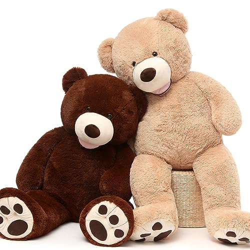 DOLDOA 4.3ft Big Teddy Bear Stuffed Animals with Footprints, Life Size Teddy Bear Plush for Girlfriend 51 inch, Light Brown