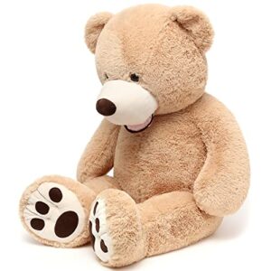 DOLDOA 4.3ft Big Teddy Bear Stuffed Animals with Footprints, Life Size Teddy Bear Plush for Girlfriend 51 inch, Light Brown