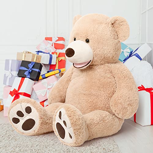 DOLDOA 4.3ft Big Teddy Bear Stuffed Animals with Footprints, Life Size Teddy Bear Plush for Girlfriend 51 inch, Light Brown