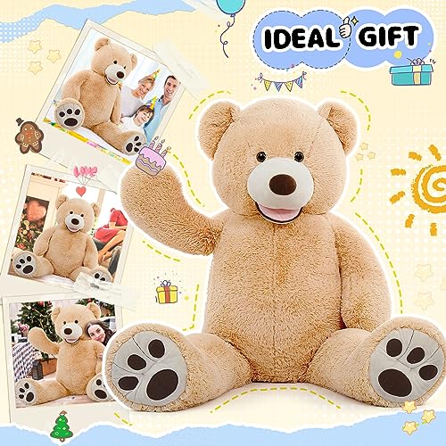 DOLDOA 4.3ft Big Teddy Bear Stuffed Animals with Footprints, Life Size Teddy Bear Plush for Girlfriend 51 inch, Light Brown