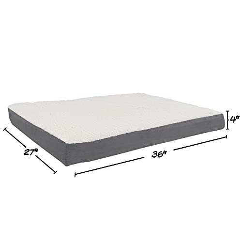 PETMAKER Orthopedic Dog Bed - 2-Layer 36x27-Inch Memory Foam Pet Mattress with Machine-Washable Sherpa Cover for Large Dogs up to 65lbs (Gray)