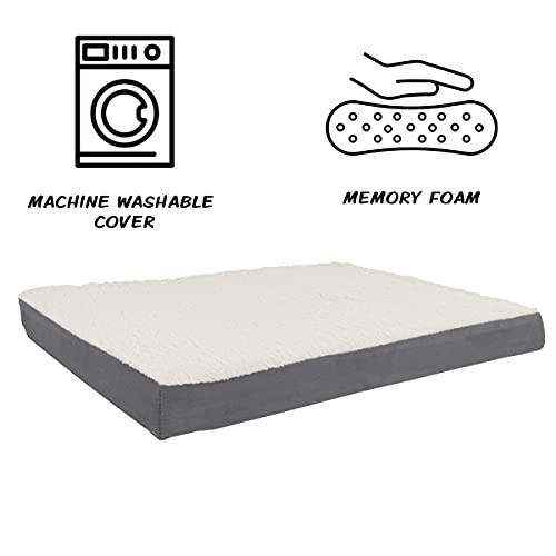 PETMAKER Orthopedic Dog Bed - 2-Layer 36x27-Inch Memory Foam Pet Mattress with Machine-Washable Sherpa Cover for Large Dogs up to 65lbs (Gray)