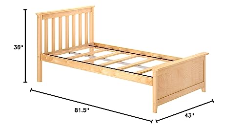 Max & Lily Twin Bed, Wood Bed Frame with Headboard For Kids, Slatted, Natural