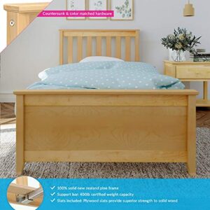 Max & Lily Twin Bed, Wood Bed Frame with Headboard For Kids, Slatted, Natural