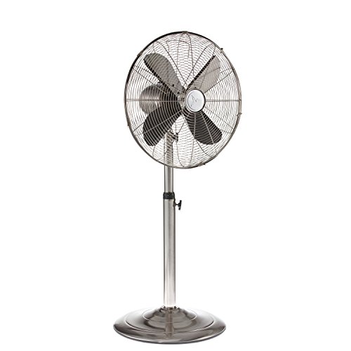 DecoBREEZE Pedestal Standing Floor Fan, Indoor 3-Speed Oscillating Fan with Adjustable Height, Stainless, Retro Fan, 16 inches