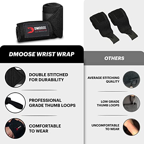 DMoose gym wrist straps for men 12 and 18 Inches Thumb Loops with Wrist Support for Workouts Powerlifting Wrist Straps for Weight Lifting Men and Women Black II