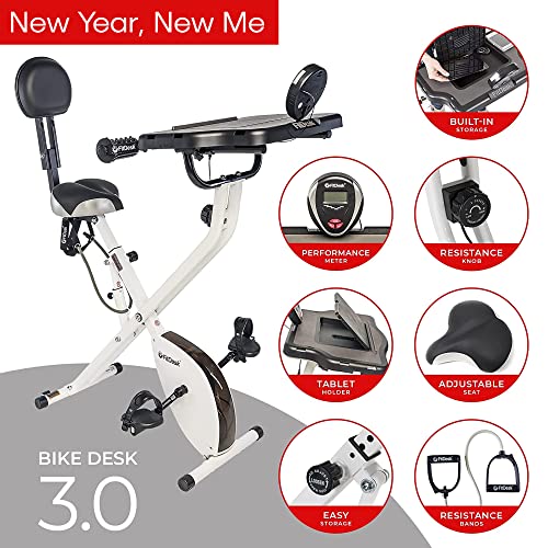 FitDesk Desk Bike 3.0 - Folding Exercise Bike for Work from Home Fitness, Stationary Bike and Desk Exercise Equipment with Built-in Tablet Holder, Desk Workout Equipment, Extension Kit Not Included