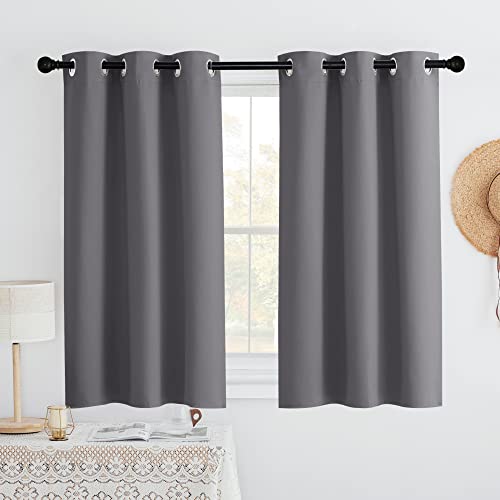 PONY DANCE Grey Blackout Curtains - Thermal Insulated Grommet Curtain Panels Room Darkening for Kitchen/Bedroom Window Treatments Home Decoration, 42 Inches Wide by 45 Inches Long, 1 Pair