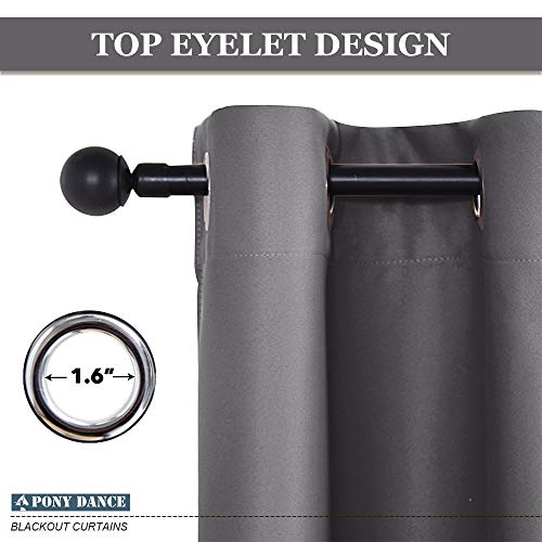 PONY DANCE Grey Blackout Curtains - Thermal Insulated Grommet Curtain Panels Room Darkening for Kitchen/Bedroom Window Treatments Home Decoration, 42 Inches Wide by 45 Inches Long, 1 Pair