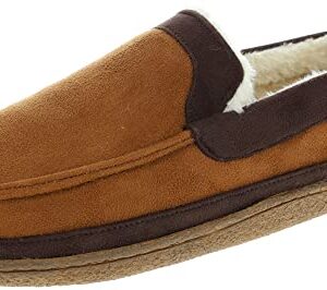 IZOD Men's Memory Foam Slipper, Classic Two-Tone Moccasin, (X-Large / 11-12, Tan)