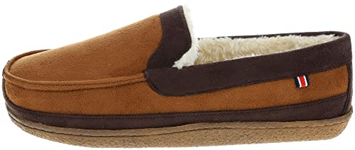 IZOD Men's Memory Foam Slipper, Classic Two-Tone Moccasin, (X-Large / 11-12, Tan)