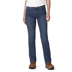 dickies women's perfect shape denim jean-straight stretch, stonewashed indigo blue, 12rg