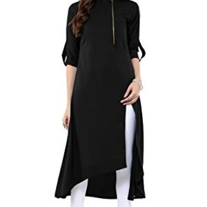 Janasya Women's Crepe Kurti Tunic Tops,Black,Large