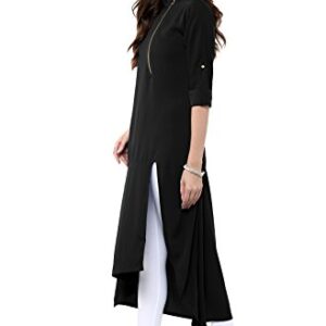 Janasya Women's Crepe Kurti Tunic Tops,Black,Large