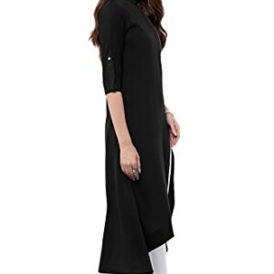 Janasya Women's Crepe Kurti Tunic Tops,Black,Large