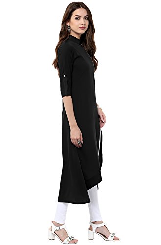 Janasya Women's Crepe Kurti Tunic Tops,Black,Large