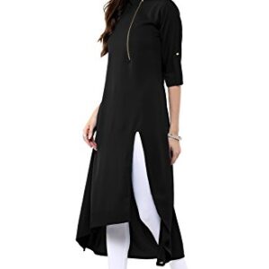 Janasya Women's Crepe Kurti Tunic Tops,Black,Large