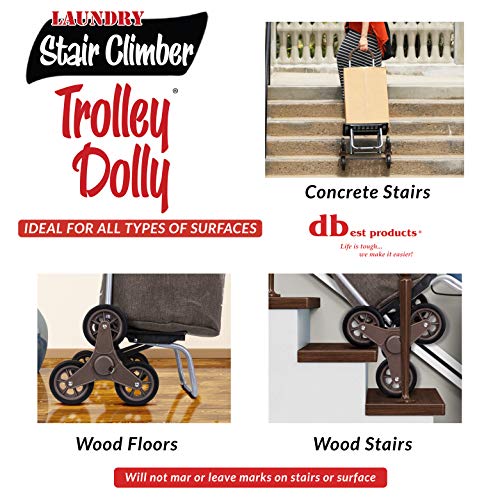 dbest products Stair Climber Laundry Trolley Dolly, Brown Laundry Bag Hamper Basket cart with wheels sorter