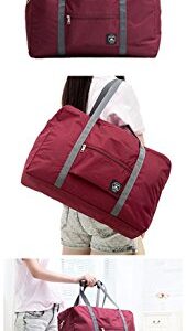 Foldable Travel Bag Luggage Storage for Sports Gym Water Resistant Nylon Canvas Duffel for Men, Women 32 Liter （Red）