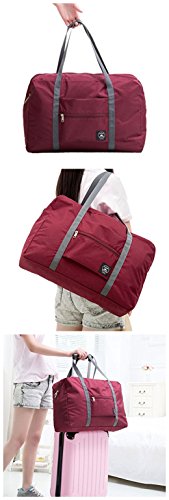 Foldable Travel Bag Luggage Storage for Sports Gym Water Resistant Nylon Canvas Duffel for Men, Women 32 Liter （Red）