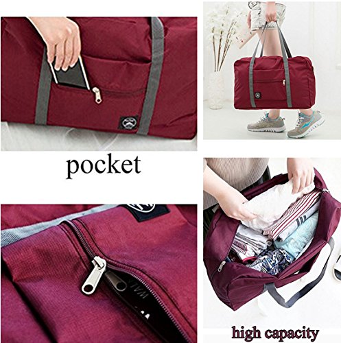 Foldable Travel Bag Luggage Storage for Sports Gym Water Resistant Nylon Canvas Duffel for Men, Women 32 Liter （Red）